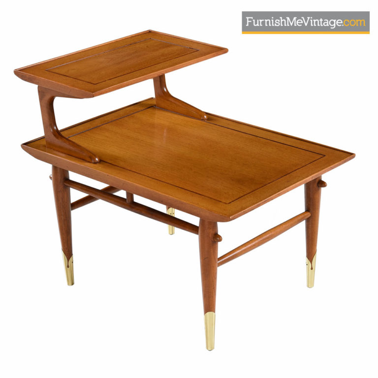 Lane Copenhagen Step Tables - Mid-Century Modern Walnut & Brass
