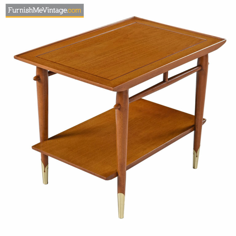 Copenhagen Side Table by Lane - Mid-Century Modern Walnut & Brass