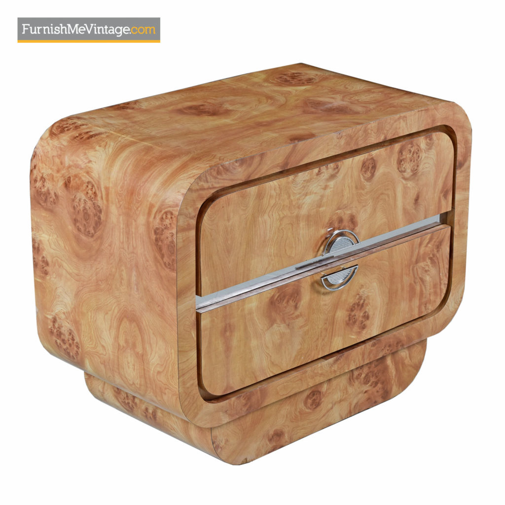 Karl Springer Style Hollywood Regency Art Deco Faux Burl Nightstands