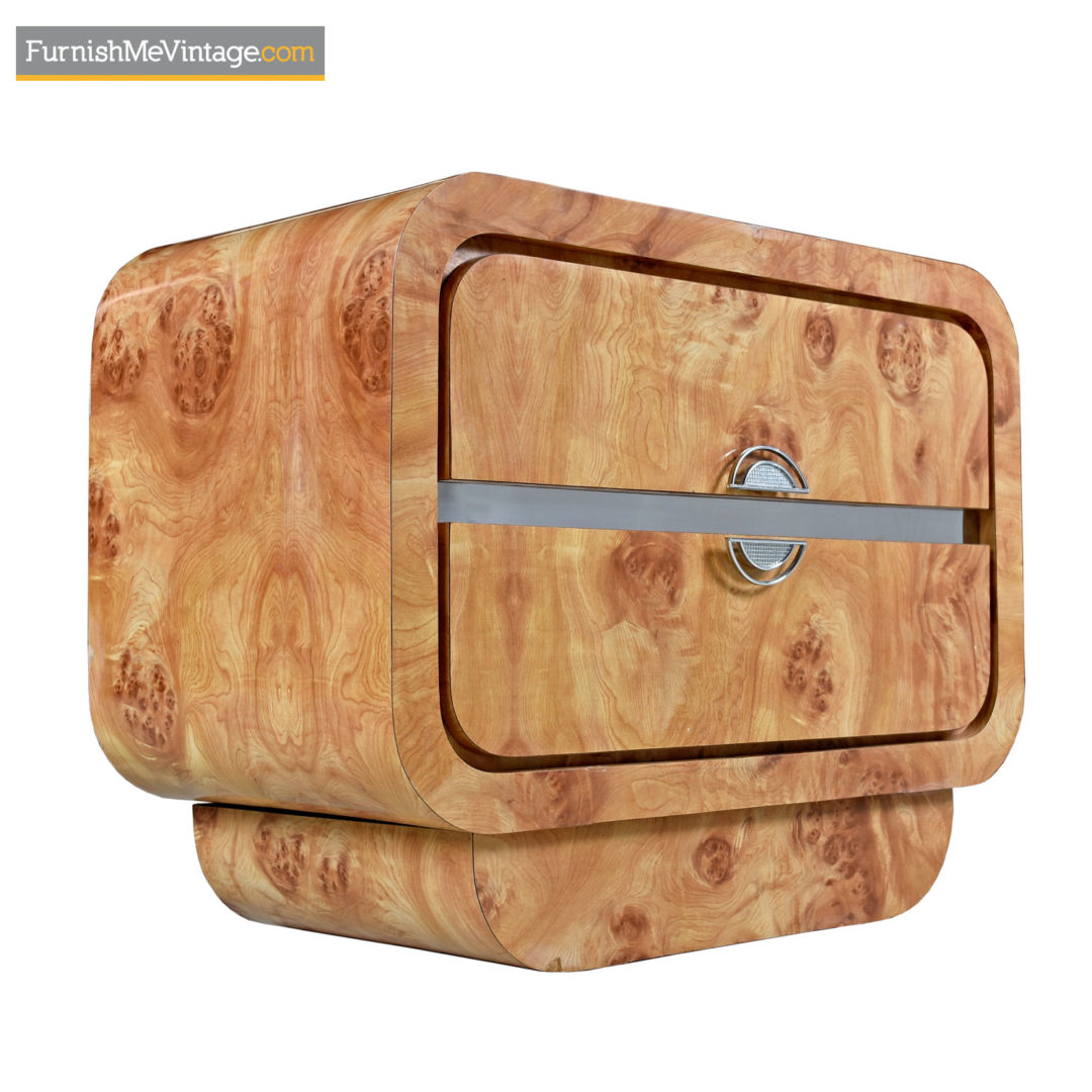 Karl Springer Style Hollywood Regency Art Deco Faux Burl Nightstands