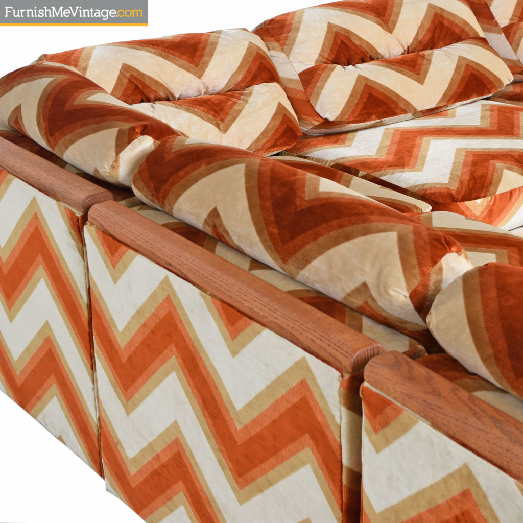 Orange Velour Sofa Chevron Pit Group Sectional - Milo Baughman Style