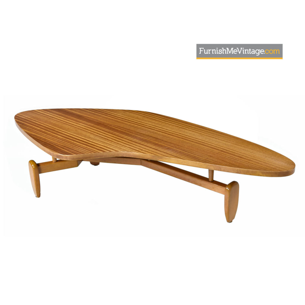 John Keal Outrigger Mahogany Biomorphic Boomerang Coffee Table