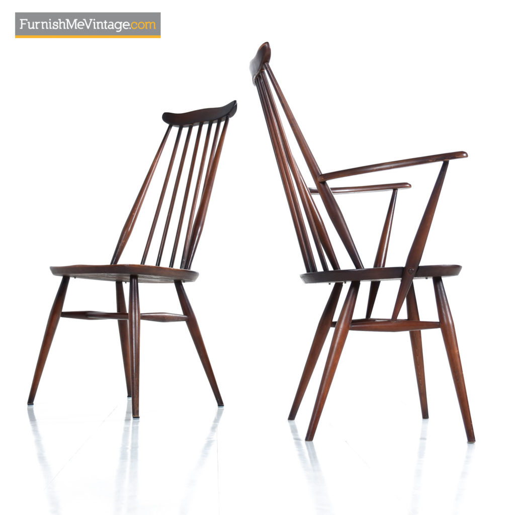 Ercol Windsor Dining Chairs - English Mid-Century Spindle Back Set of 6