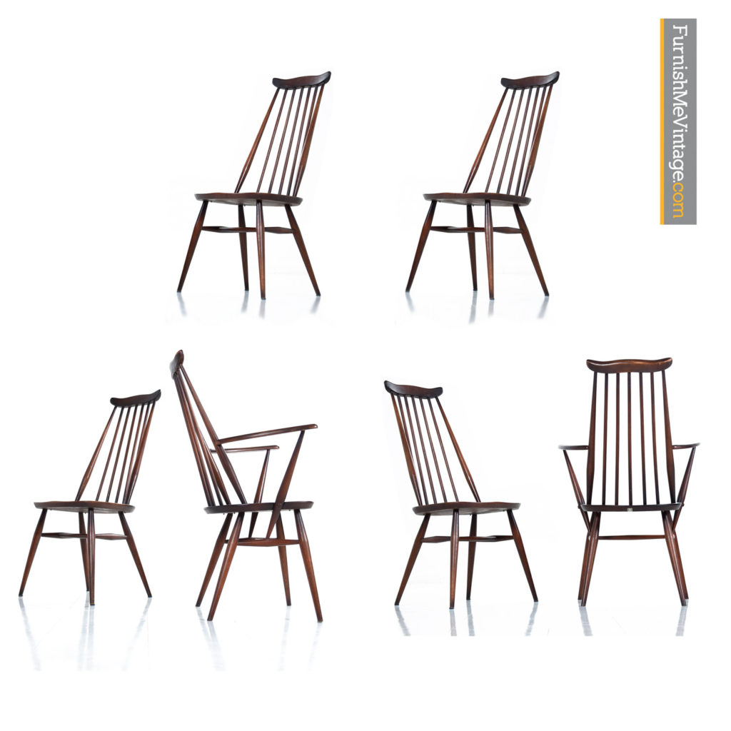 Ercol Windsor Dining Chairs - English Mid-Century Spindle Back Set of 6