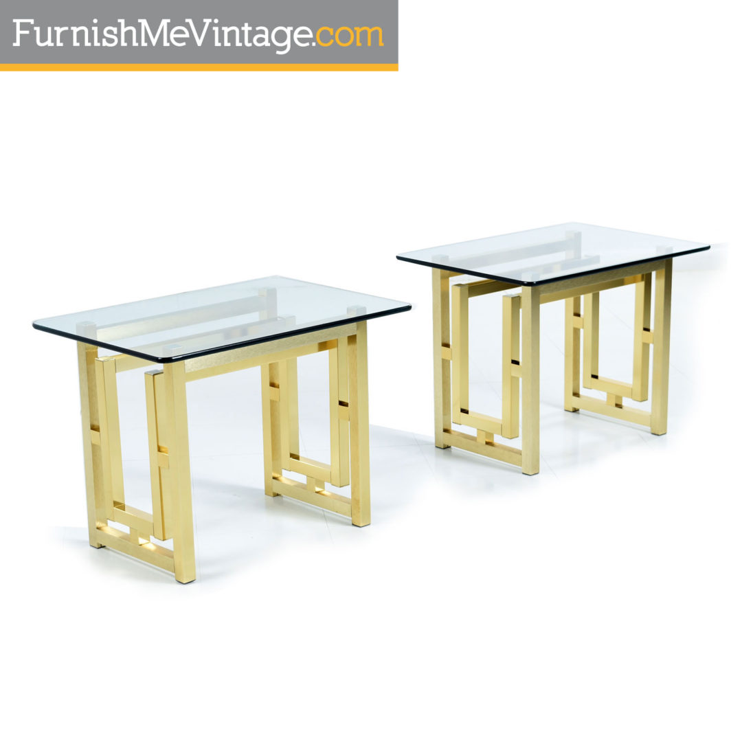 Brass End Tables by Milo Baughman - Hollywood Regency Brush Gold