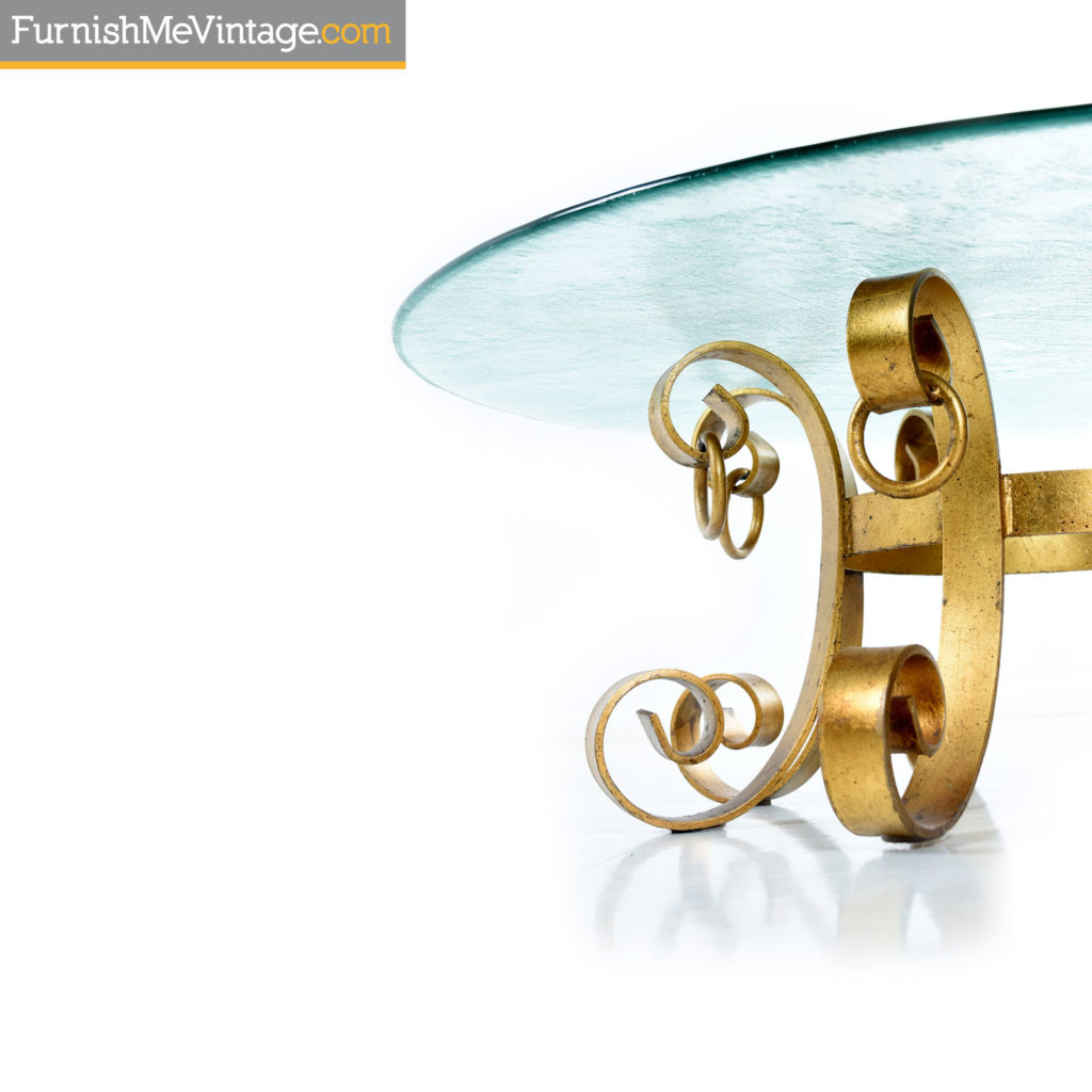 Gold Scroll Nautical Round Glass Coffee Table