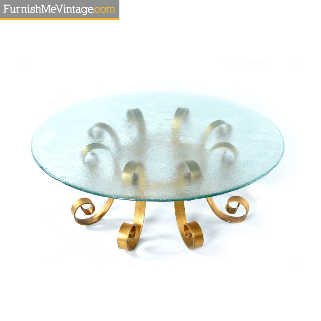 Gold Scroll Nautical Round Glass Coffee Table