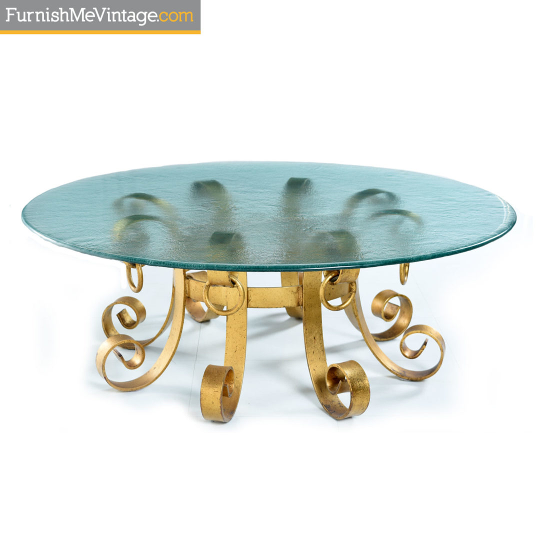 Gold Scroll Nautical Round Glass Coffee Table