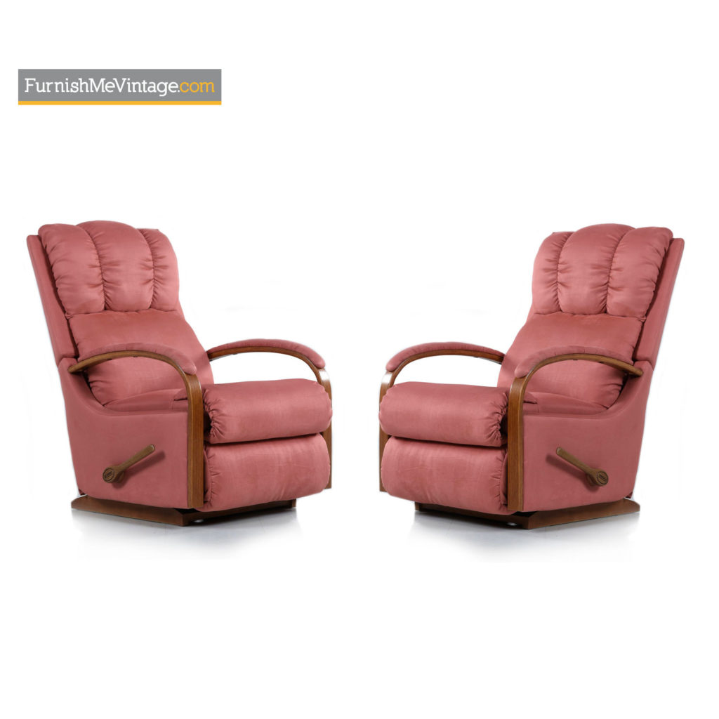 La-Z-Boy Recliners in Pink Rose Microfiber with Oak Arms