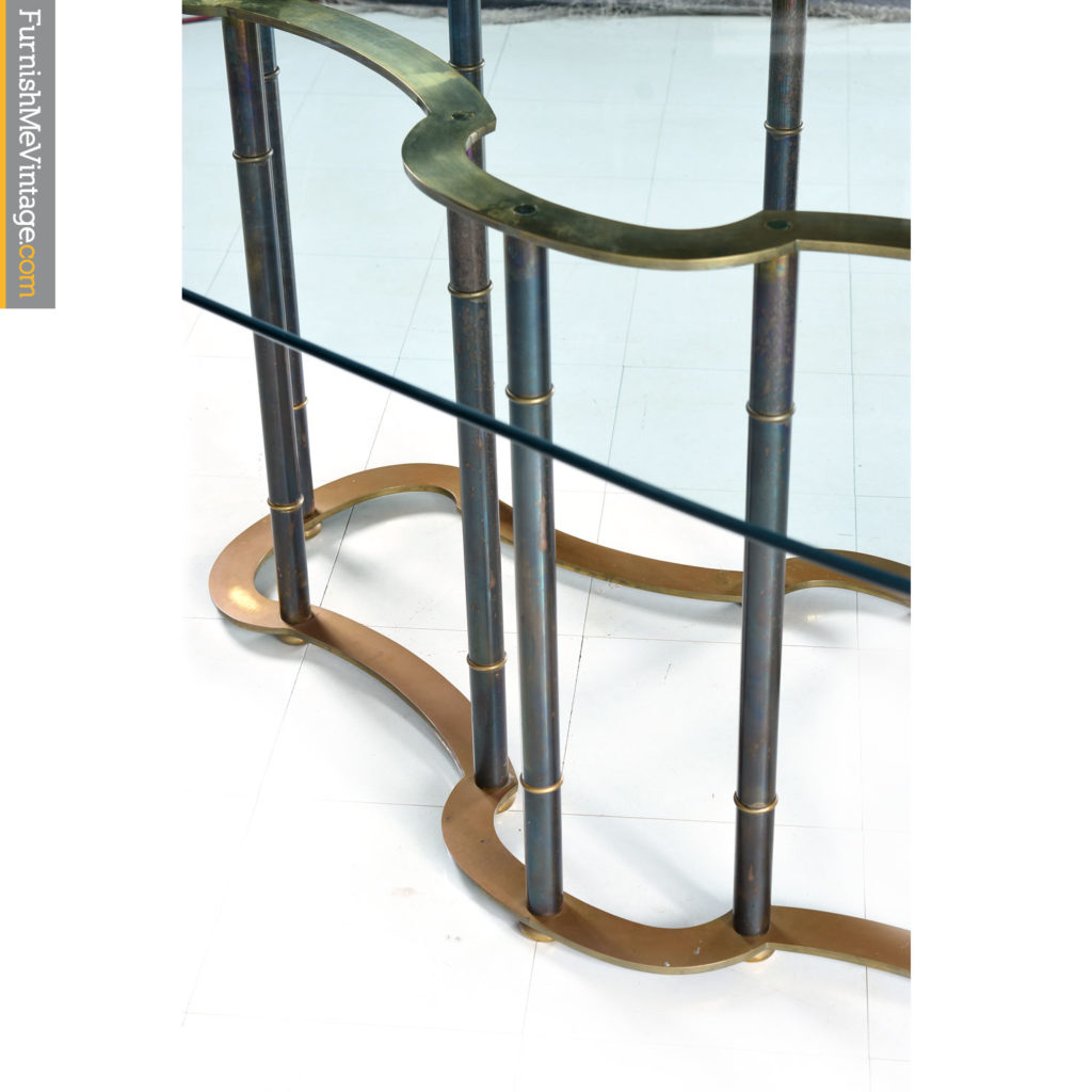 Brass Dining Table "Racetrack" with Glass Top by Mastercraft