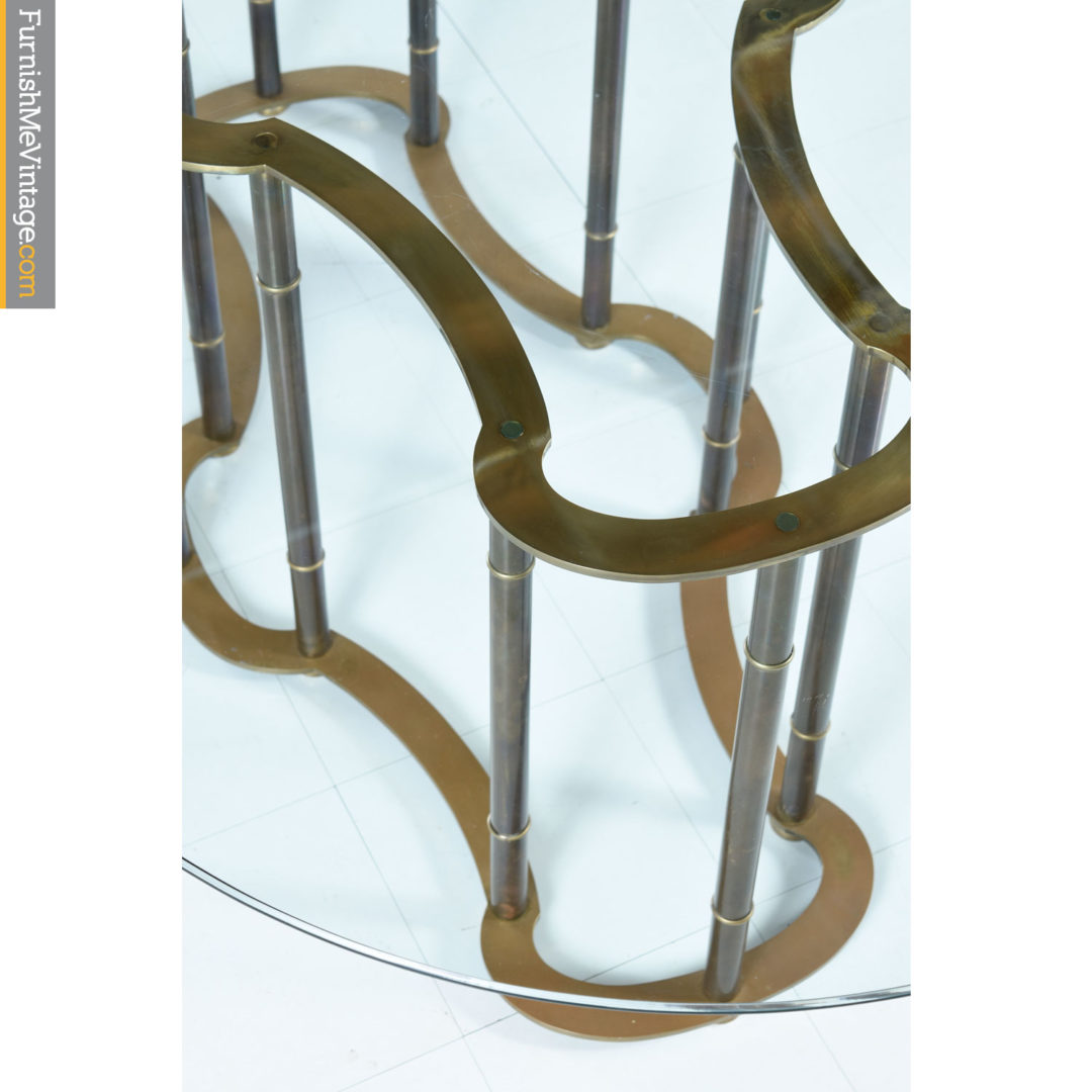 Brass Dining Table "Racetrack" with Glass Top by Mastercraft