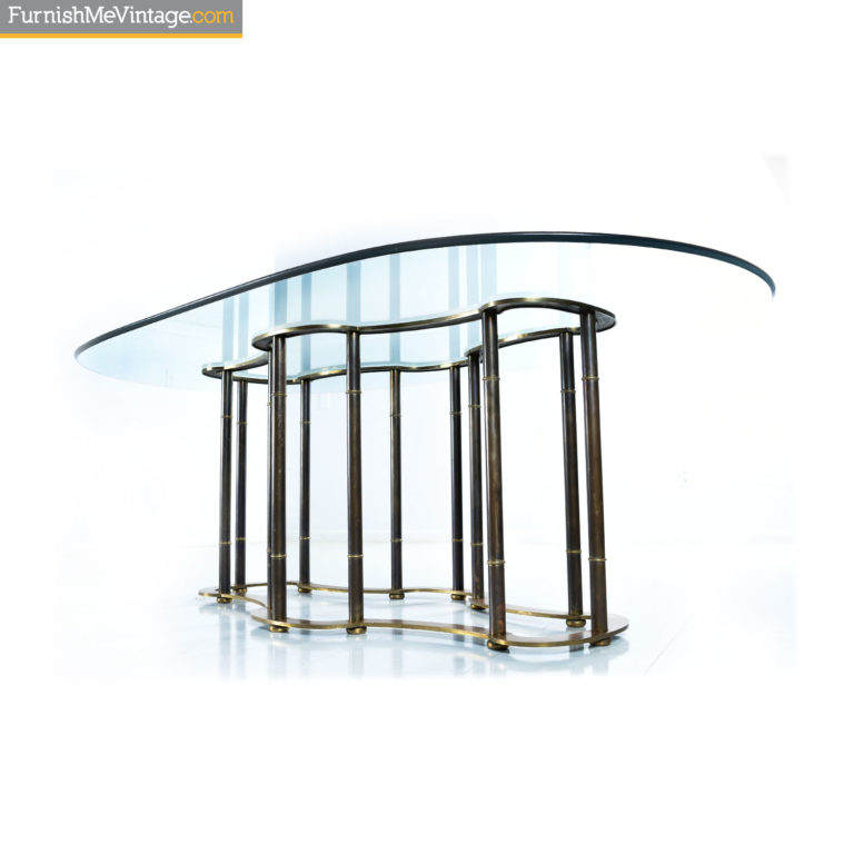 Brass Dining Table "Racetrack" with Glass Top by Mastercraft