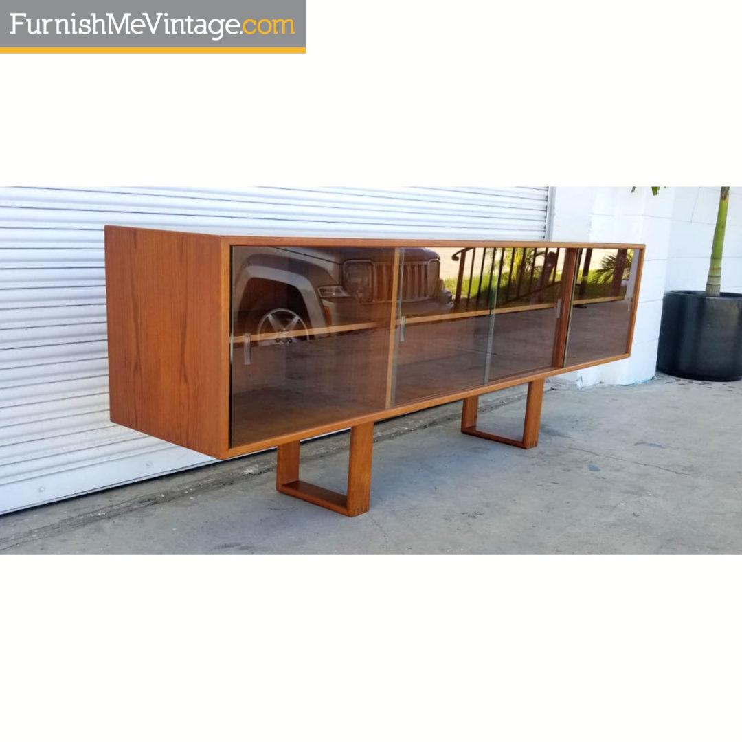 Danish Teak Credenza Hutch with Glass Doors and Finger Joints - Furnish ...